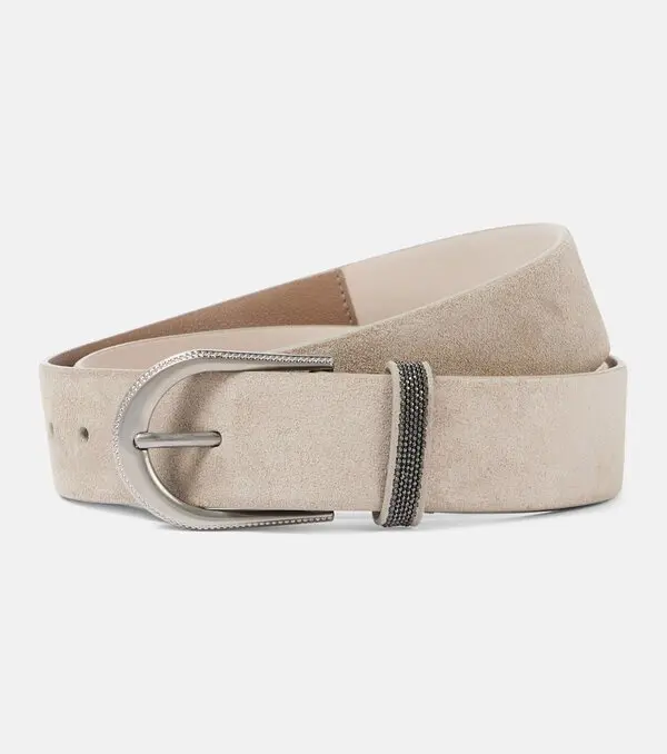Brunello Cucinelli Monili Suede Belt - White
