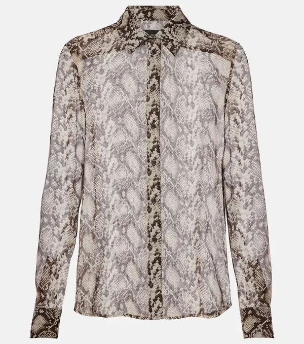 NILI LOTAN Gaia Snake-print Silk Shirt - Brown