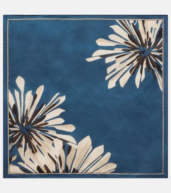 Brunello Cucinelli Floral Silk Twill Scarf - Blue
