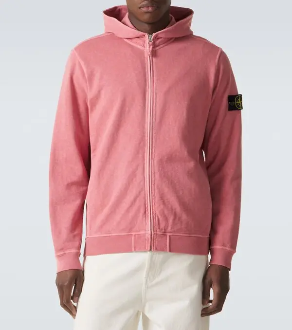 Stone Island Compass Cotton Zip-up Hoodie - Pink