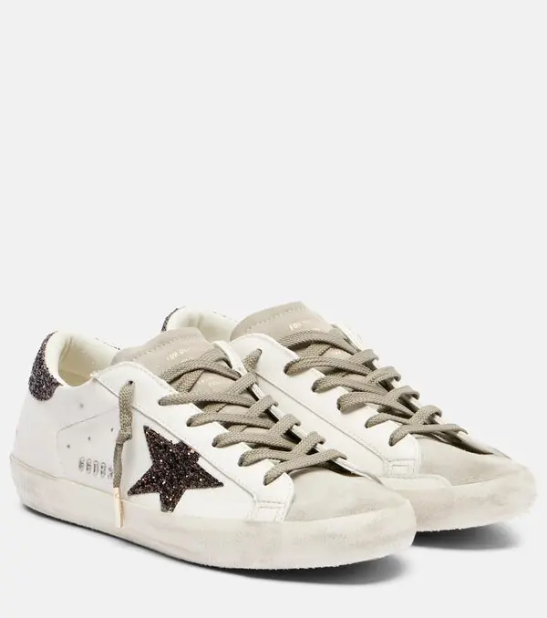 GOLDEN GOOSE Super Star Glitter Leather Sneakers - White