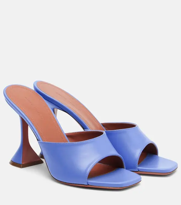 Amina Muaddi Lupita 95 Leather Mules - Blue