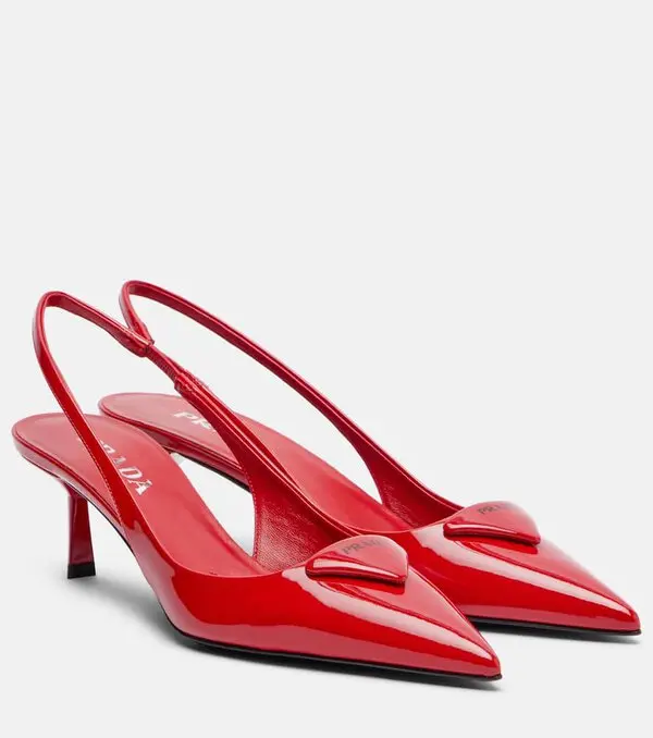 Prada 55 Patent Leather Slingback Pumps - Red