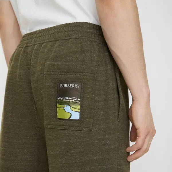 Burberry Landscape Label Cotton Jogging Pants - Thorn Green Melange