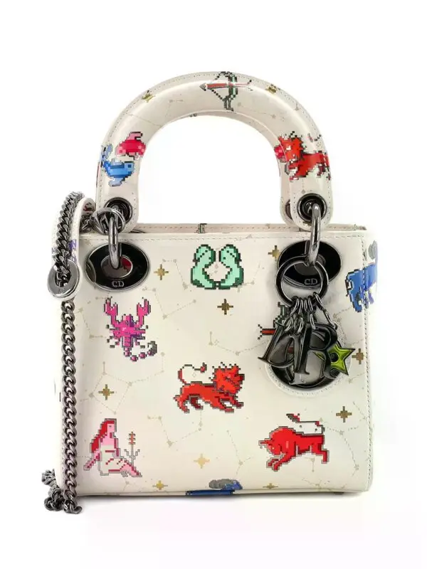 Dior Lady Pixel Zodiac Printed Calfskin Mini Shoulder Bag - Neutrals