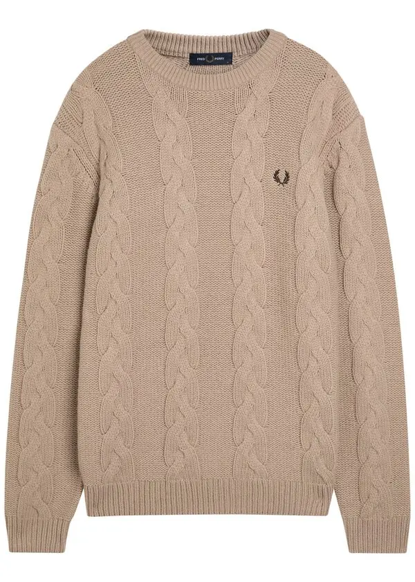 Fred Perry Logo Cable-knit Wool-blend Jumper - Cream