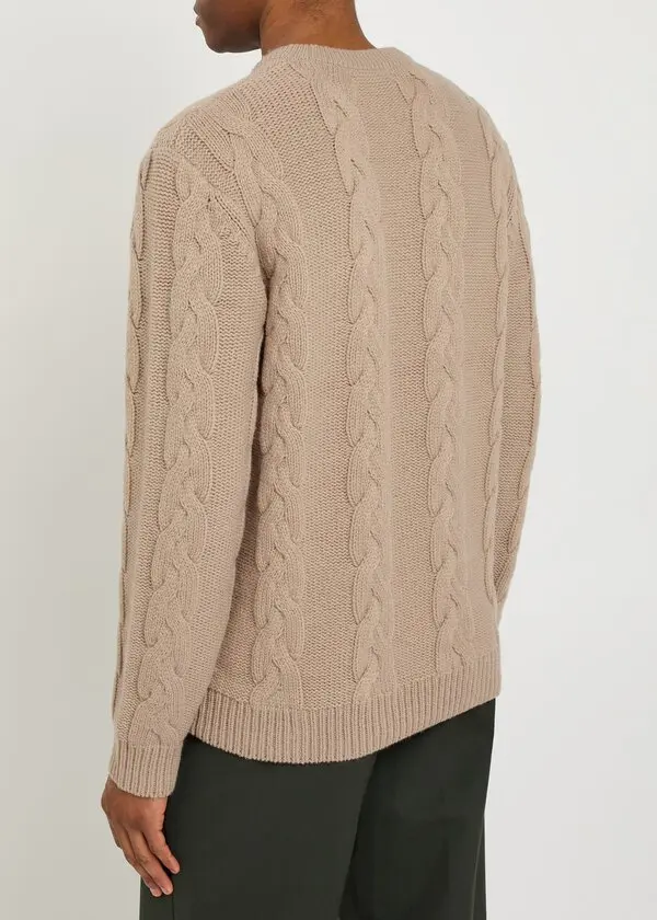 Fred Perry Logo Cable-knit Wool-blend Jumper - Cream