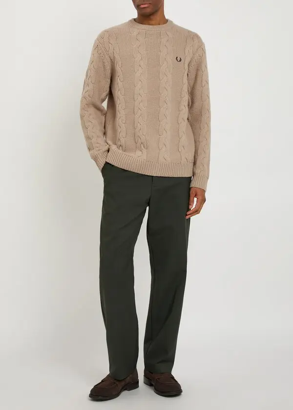 Fred Perry Logo Cable-knit Wool-blend Jumper - Cream