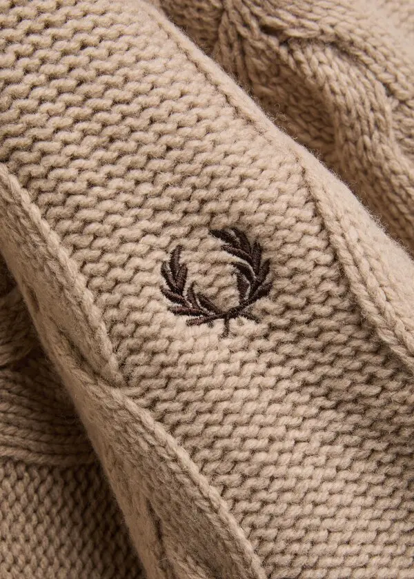 Fred Perry Logo Cable-knit Wool-blend Jumper - Cream