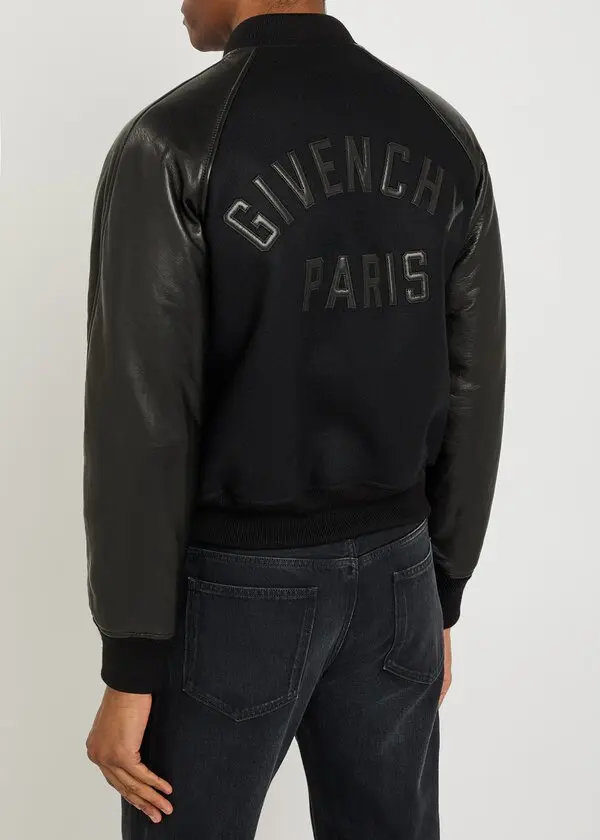 Givenchy Leather And Wool Logo Appliqué Bomber Jacket
