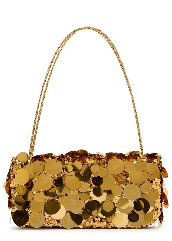 Rabanne Embellished Metallic Leather Shoulder Bag - Gold