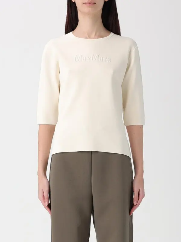 Max Mara Ribbed Pullover With Logo - Ivory