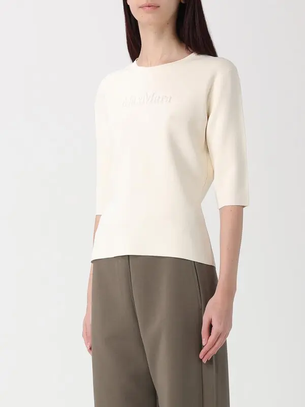 Max Mara Ribbed Pullover With Logo - Ivory
