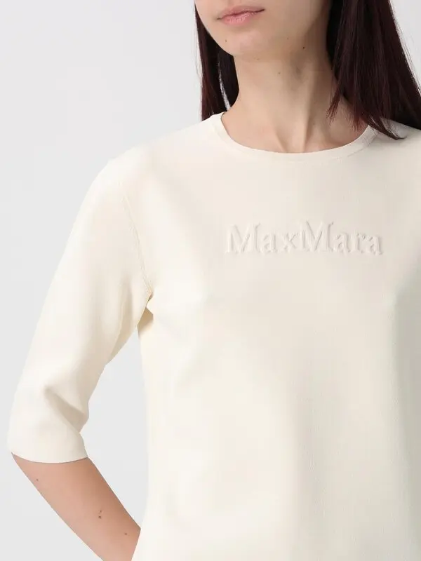Max Mara Ribbed Pullover With Logo - Ivory