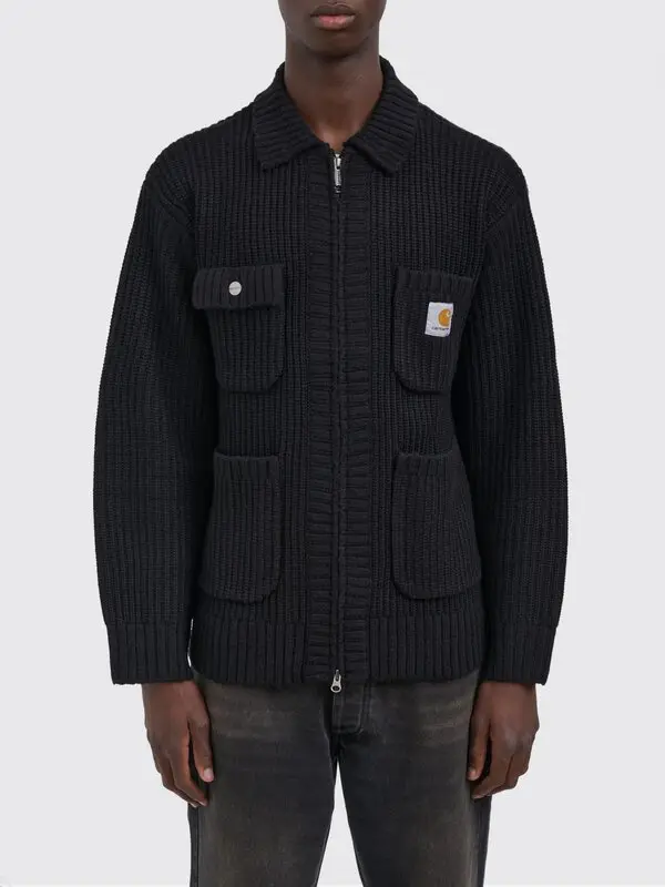 Carhartt Work In Progress Zip Up Sweater With Collared Neck - Black