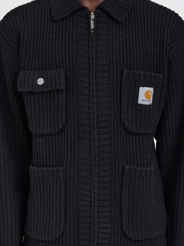 Carhartt Work In Progress Zip Up Sweater With Collared Neck - Black