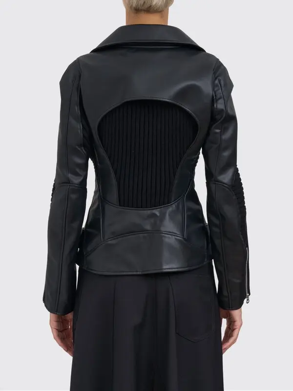 Junya Watanabe Leather Biker Jacket With Ribbed Accents