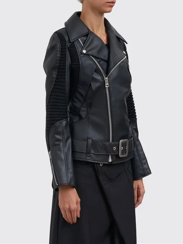 Junya Watanabe Leather Biker Jacket With Ribbed Accents
