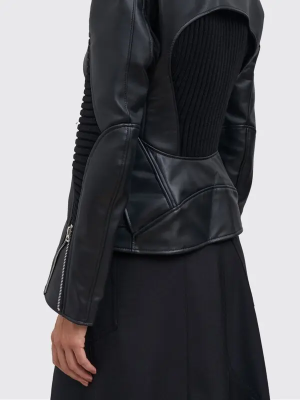 Junya Watanabe Leather Biker Jacket With Ribbed Accents