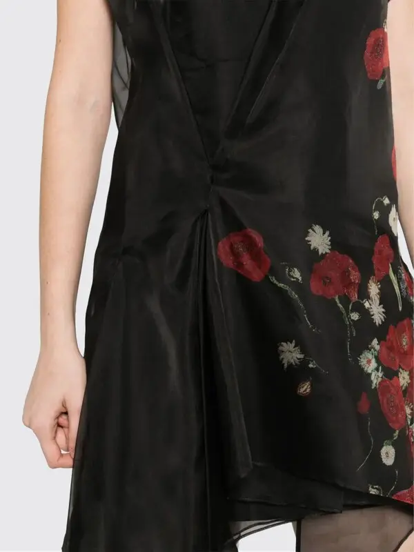 Khaite Floral Print Sheer Overlay Dress