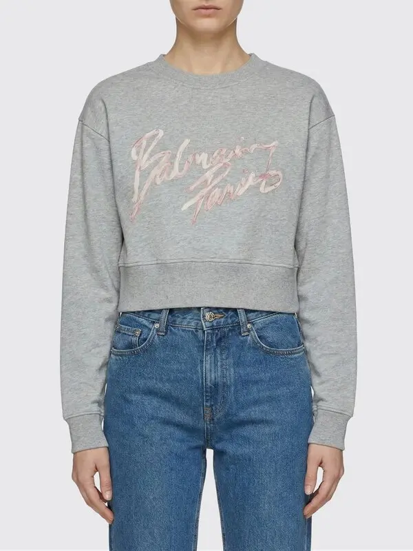 Balmain Logo Cropped Sweatshirt - Grey
