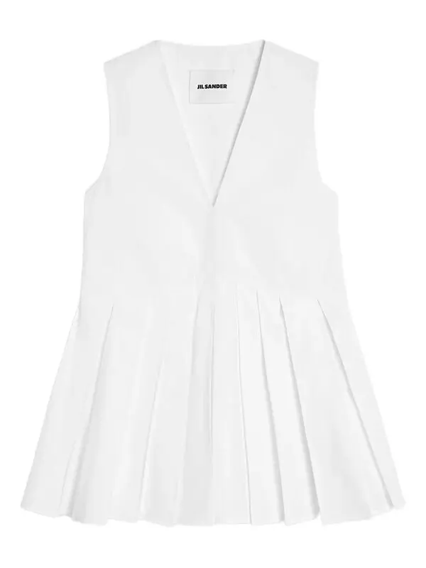 JIL SANDER Pleated V-neck Top - White