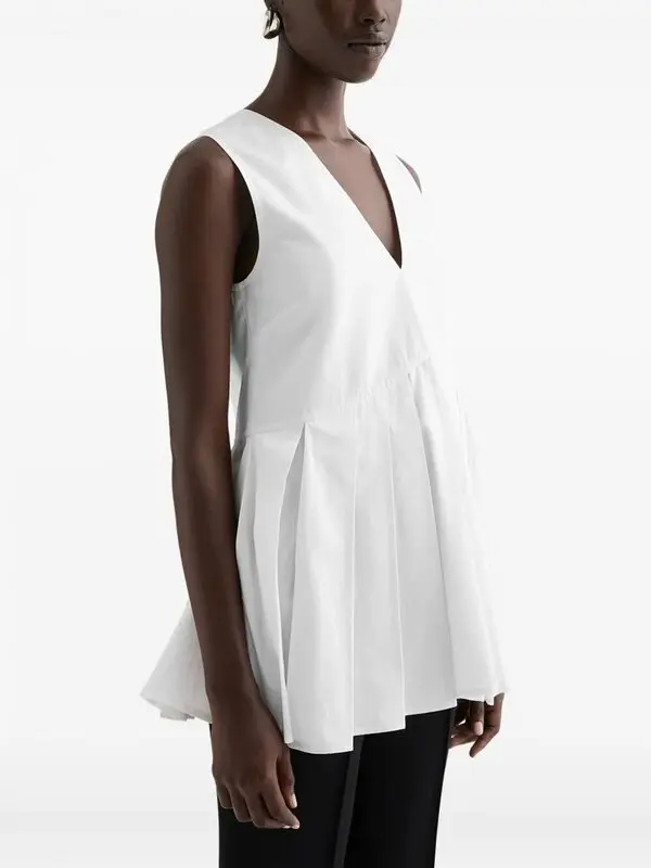 JIL SANDER Pleated V-neck Top - White