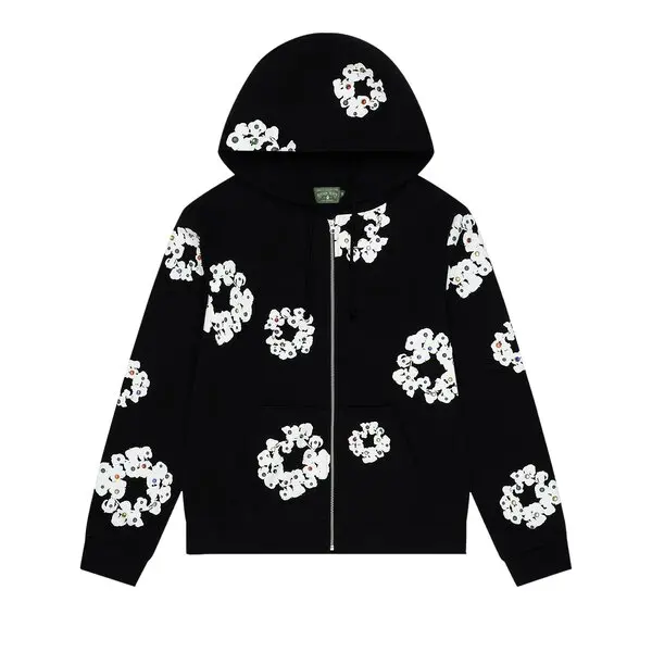 DENIM TEARS Rhinestone Cotton Wreath Zip Hoodie - Black