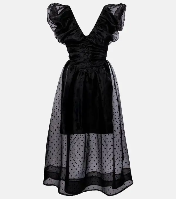 GANNI Polka-dot Organza Midi Dress