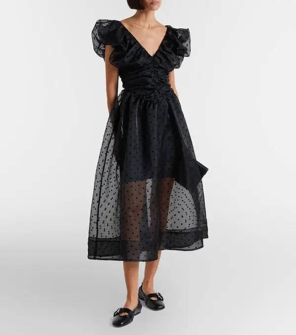 GANNI Polka-dot Organza Midi Dress