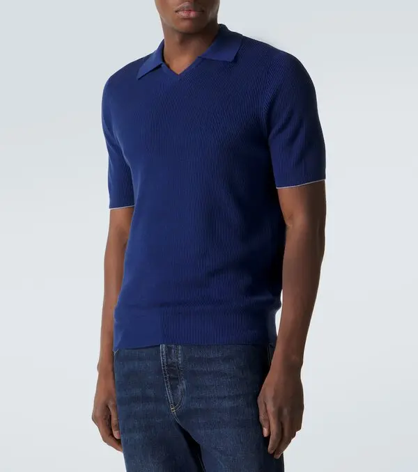 Brunello Cucinelli Ribbed-knit Cotton Polo Shirt
