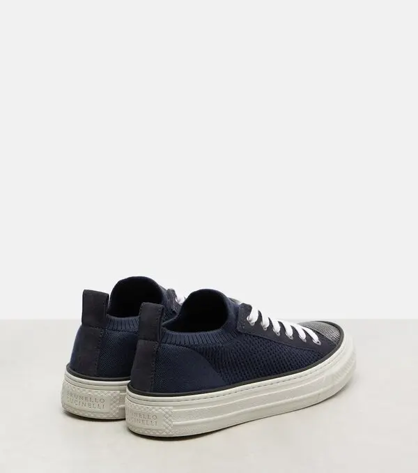 Brunello Cucinelli Monili Suede-trimmed Sneakers - Blue