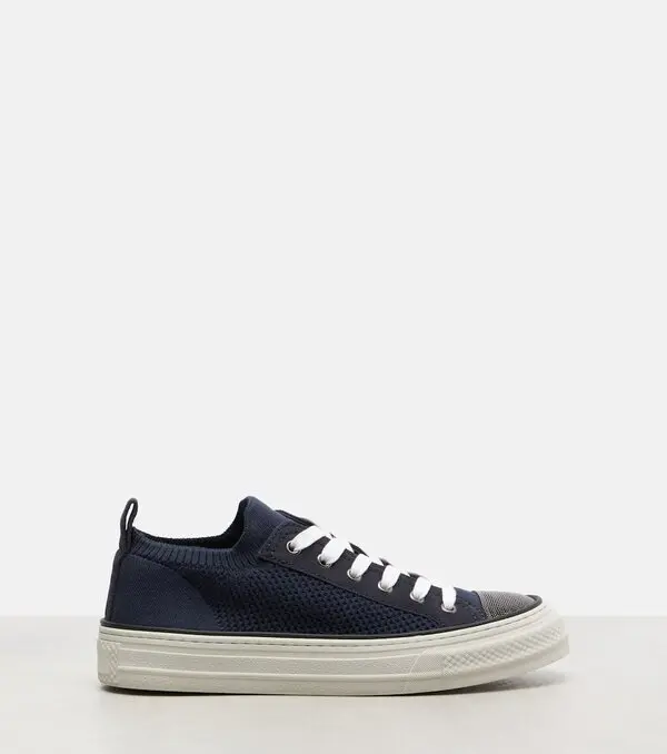 Brunello Cucinelli Monili Suede-trimmed Sneakers - Blue