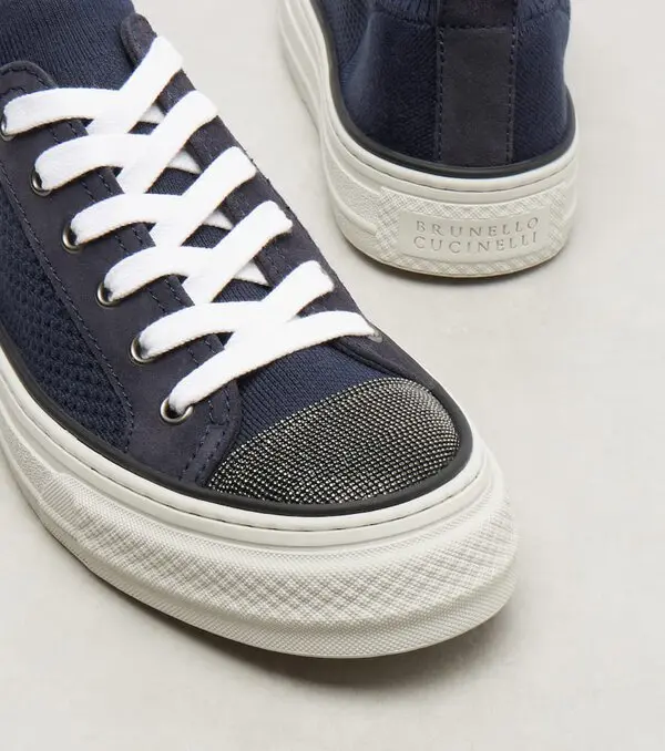 Brunello Cucinelli Monili Suede-trimmed Sneakers - Blue