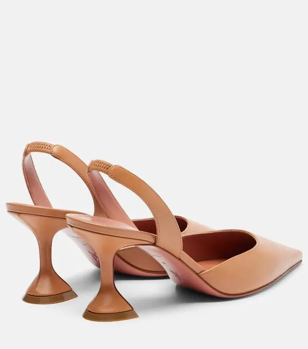 Amina Muaddi Holli 70 Leather Slingback Pumps - Beige