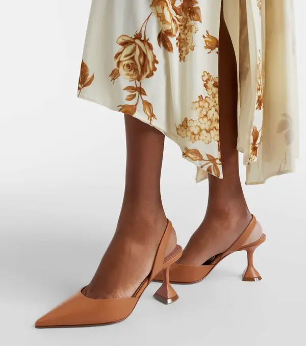 Amina Muaddi Holli 70 Leather Slingback Pumps - Beige