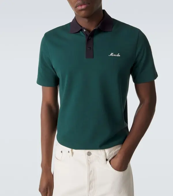 Moncler Embroidered Cotton Pique Polo Shirt - Green