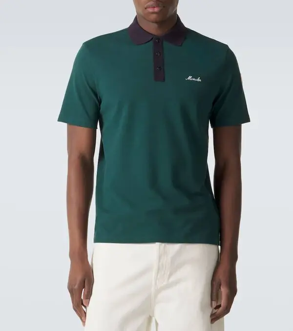 Moncler Embroidered Cotton Pique Polo Shirt - Green