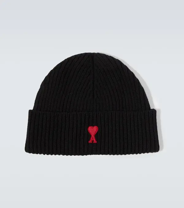 AMI Paris De Coeur Virgin Wool Beanie - Black