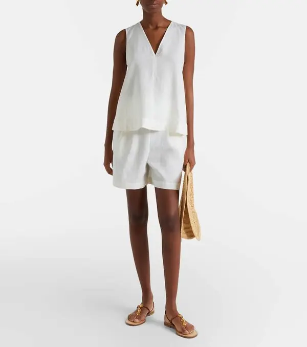 Asceno Linen Elasticated Waistband Shorts - White