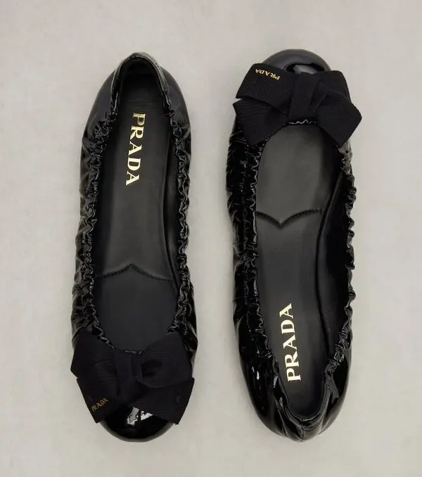Prada Bow-detail Patent Leather Ballet Flats - Black