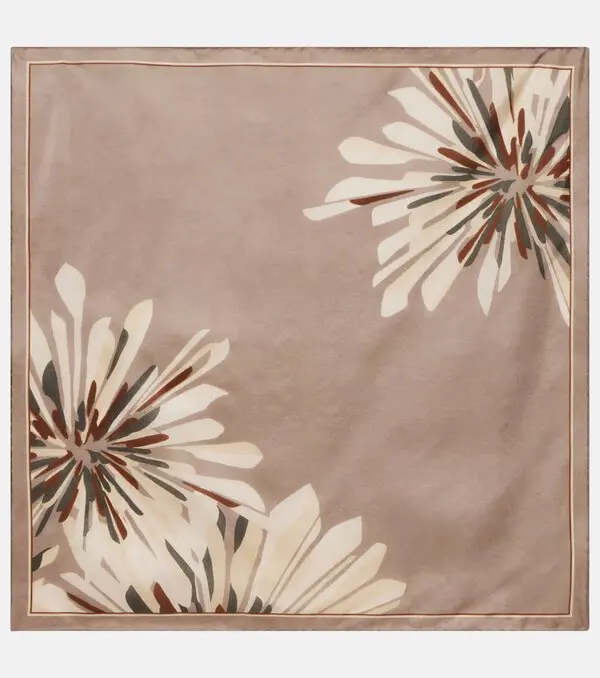 Brunello Cucinelli Floral Silk Twill Scarf - Grey