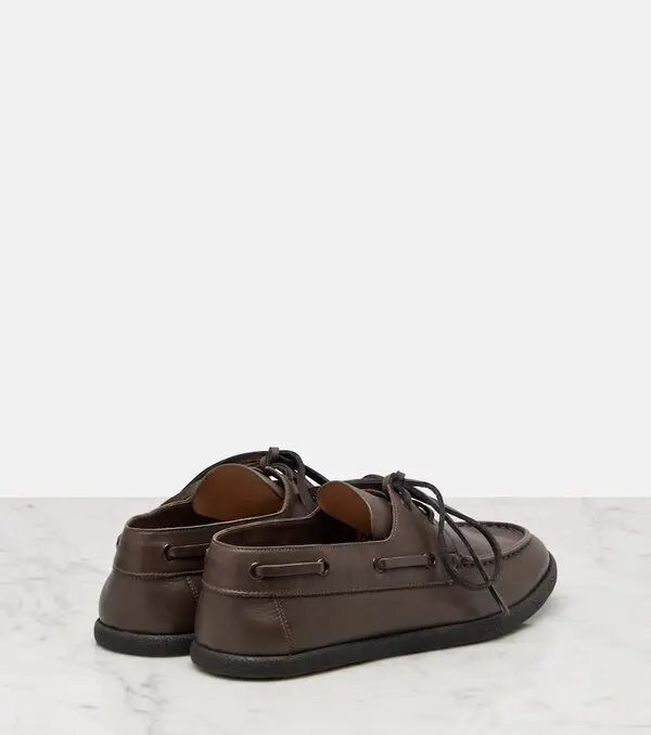 THE ROW Novus Sailor Leather Boat Shoes - Brown