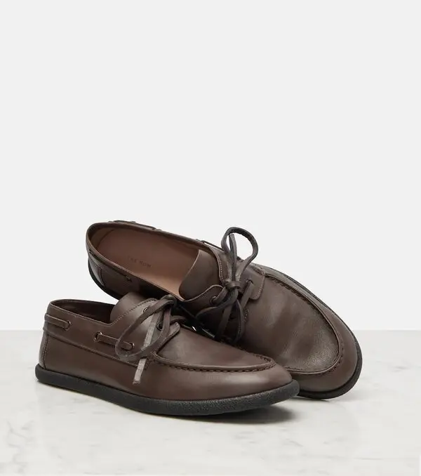 THE ROW Novus Sailor Leather Boat Shoes - Brown