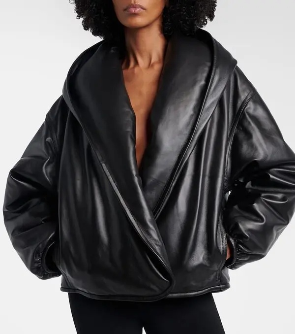 Alaïa Hooded Leather Bomber Jacket