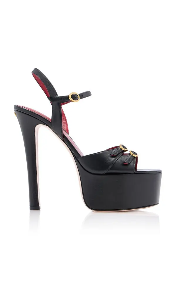 Valentino Garavani Vlogo Leather Platform Sandals - Black