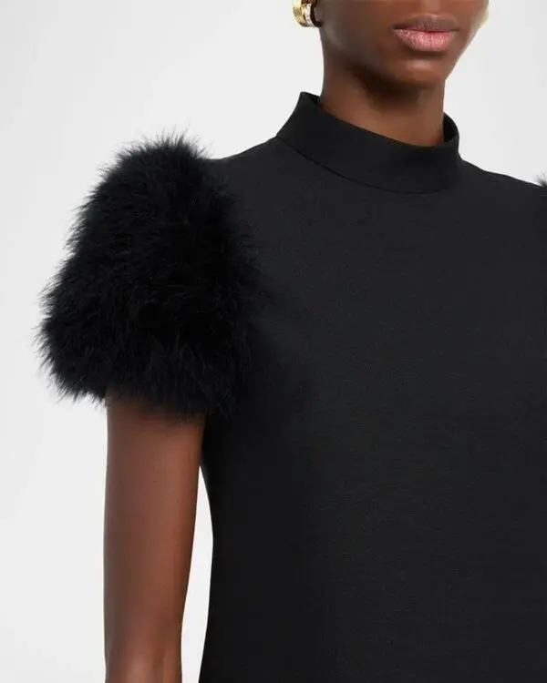 Valentino Garavani Feather-sleeve Mini Dress - Nero
