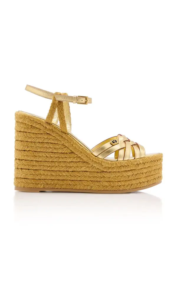 Valentino Garavani Vlogo Metallic Espadrille Wedges - Gold
