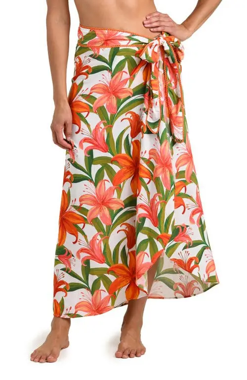 La Blanca Jungle Blossoms Rickrack Trim Cover-up Wrap Skirt - Ivory Multi