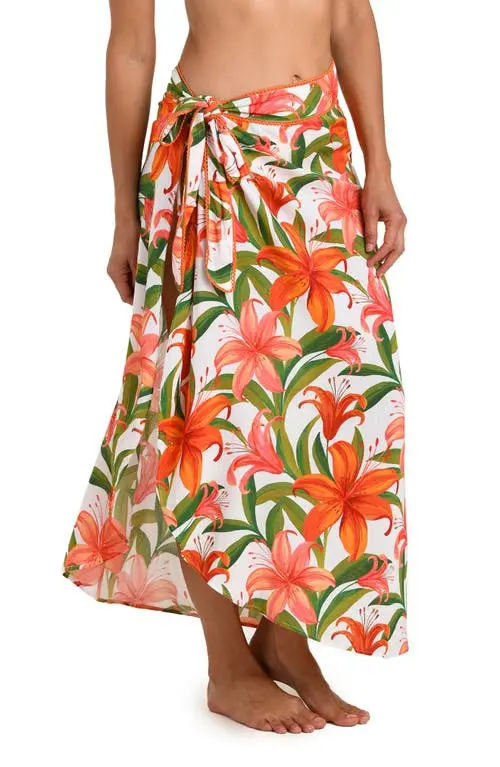 La Blanca Jungle Blossoms Rickrack Trim Cover-up Wrap Skirt
